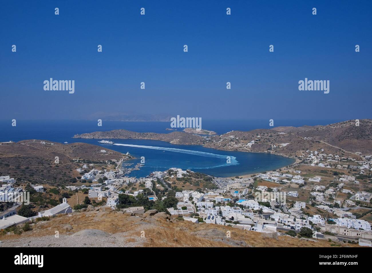 Panoramic view of the port of Ios cyclades Greece Stock Photo - Alamy