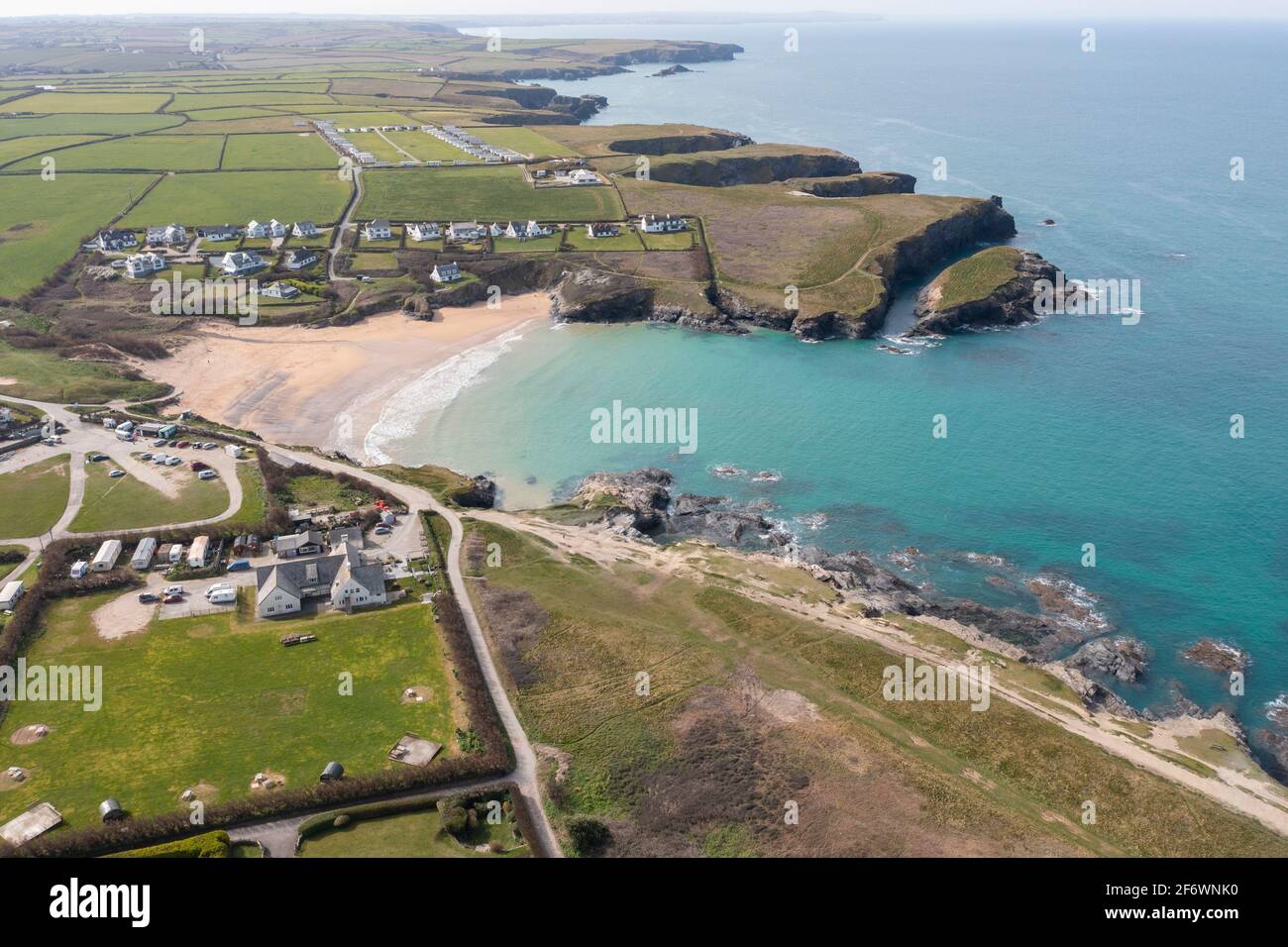 The Beautiful North Coast of Cornwall captured from the air on a sunny ...