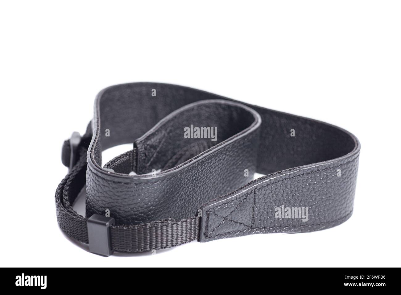 Black leather camera strap isolated on white background Stock Photo - Alamy