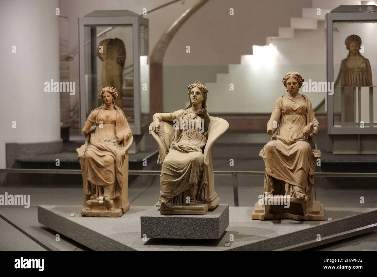 Ancient statues of woman in baths of Diocletian (Thermae Diocletiani ...