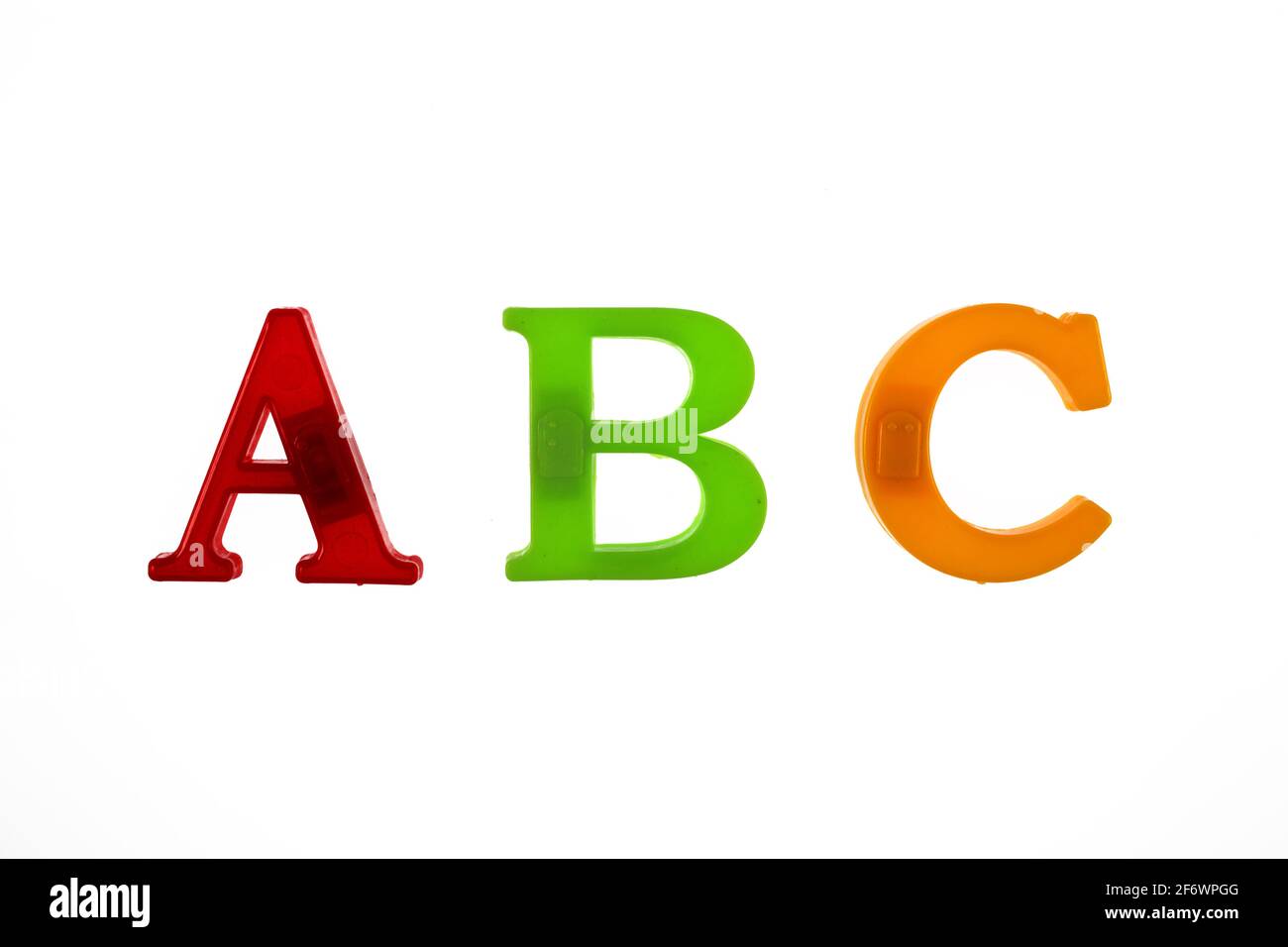 Plastic colorful letters, English letters ABC on a white background ...