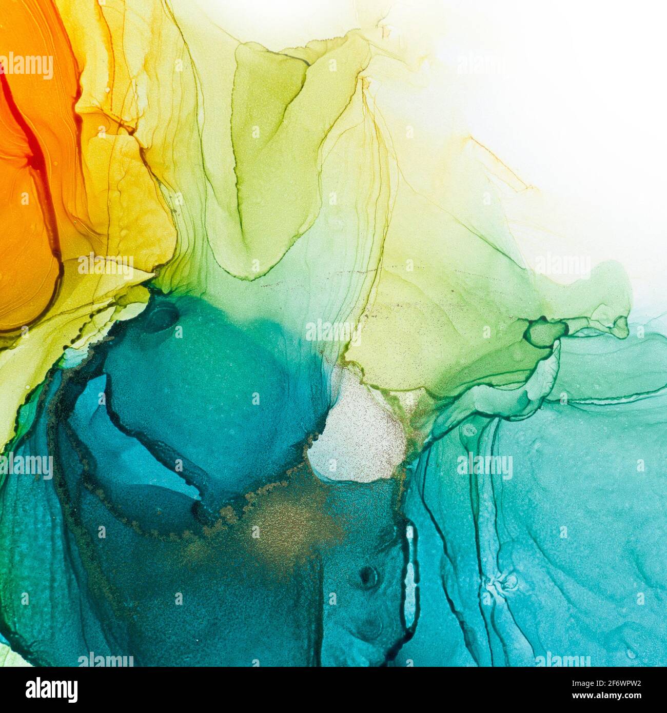 Alcohol ink air texture. Azure, blue, yellow, orange abstract ...