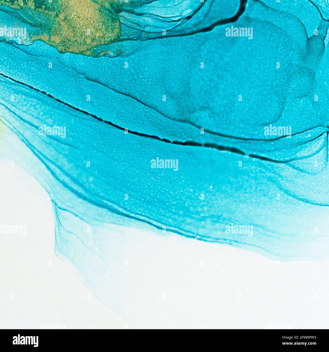 Alcohol ink air texture. Azure, blue abstract background with golden ...