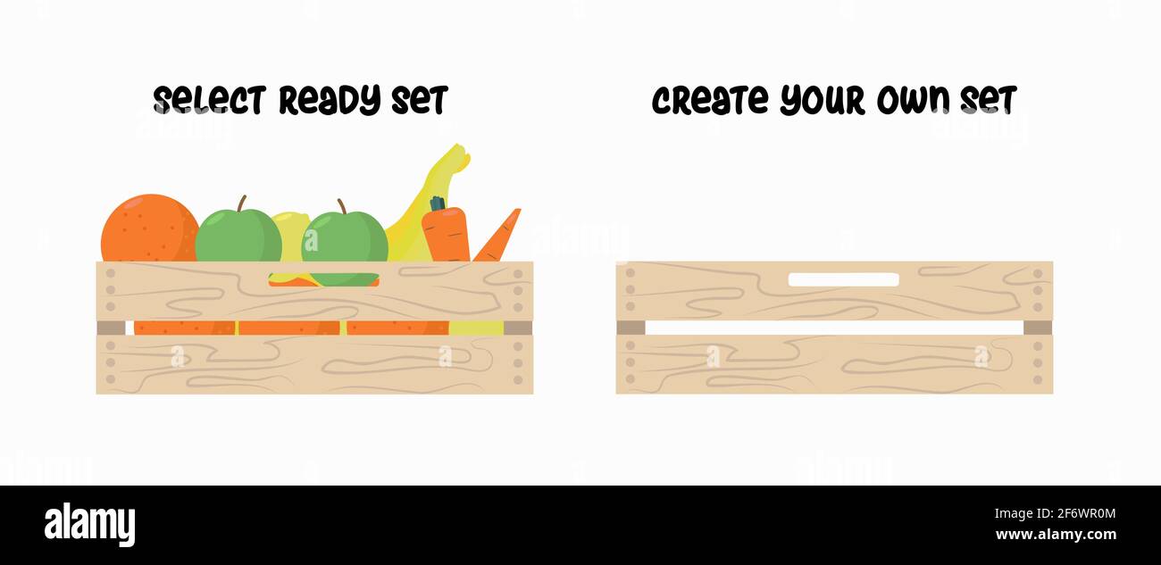 Fresh healthy grocery in wooden box isolated vector illustration Stock ...
