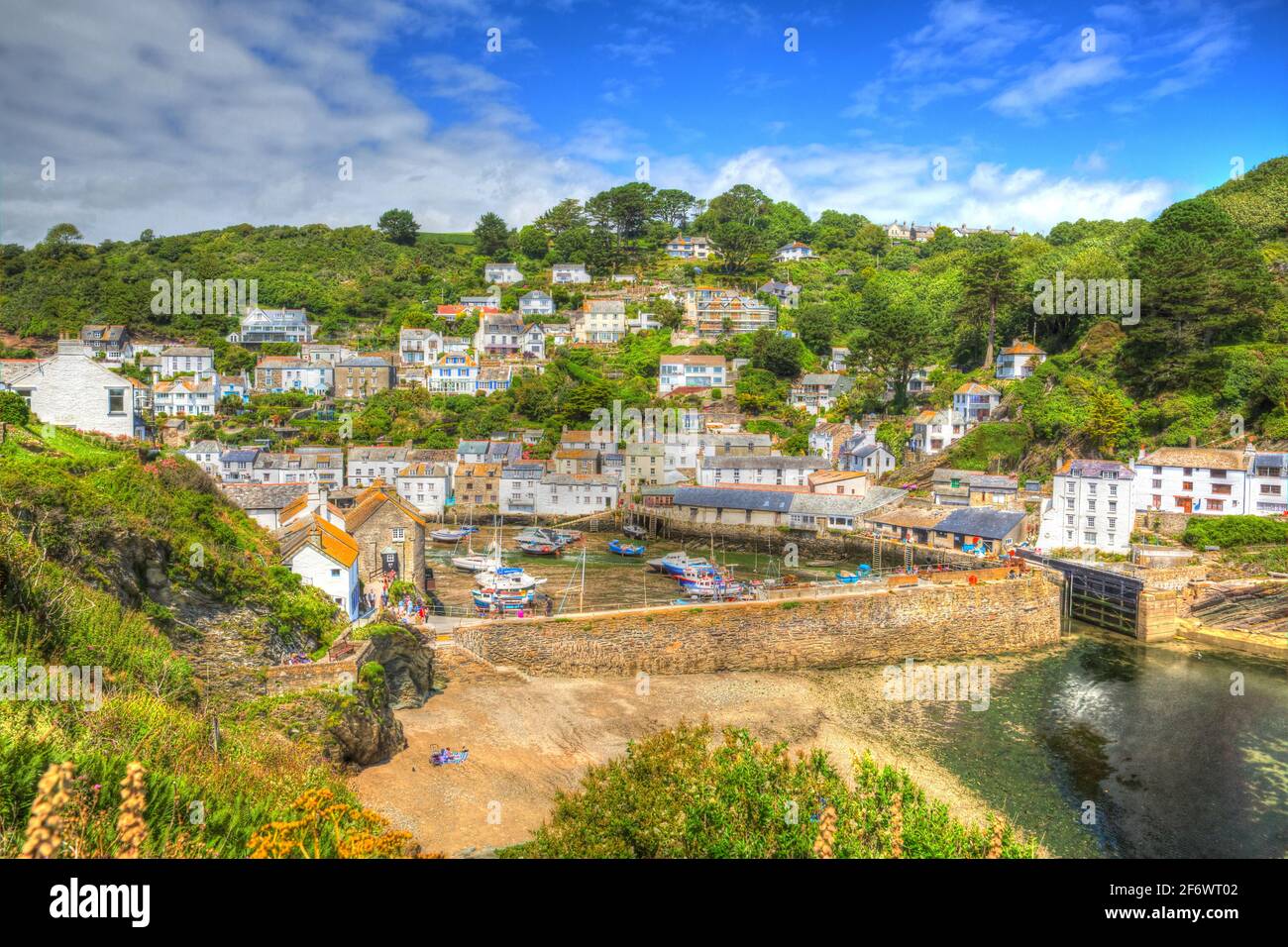 Polperro Cornwall beautiful English harbour in bright colourful HDR ...