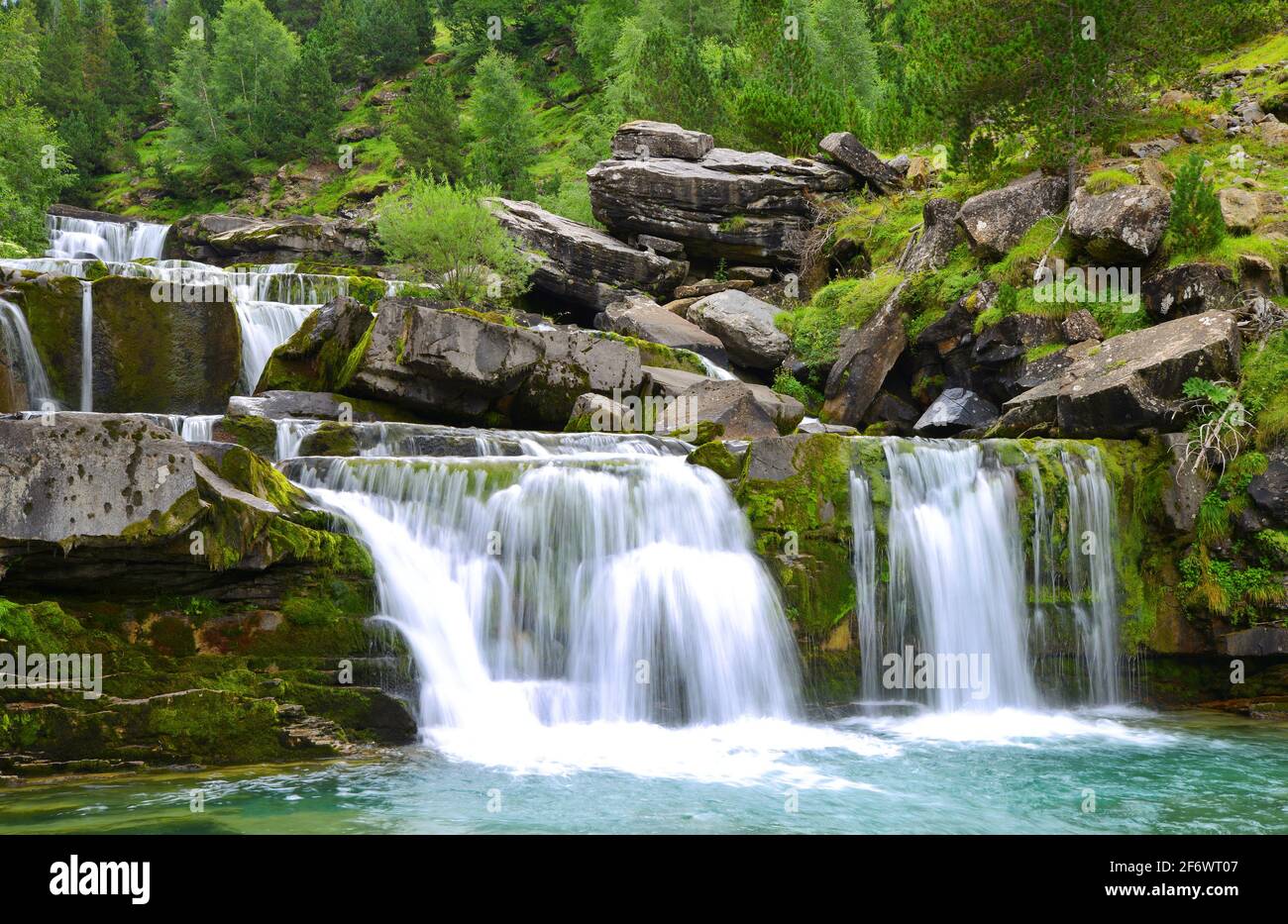 Waterfall in Ordesa and Monte Perdido National Park. Pyrenees mountain ...