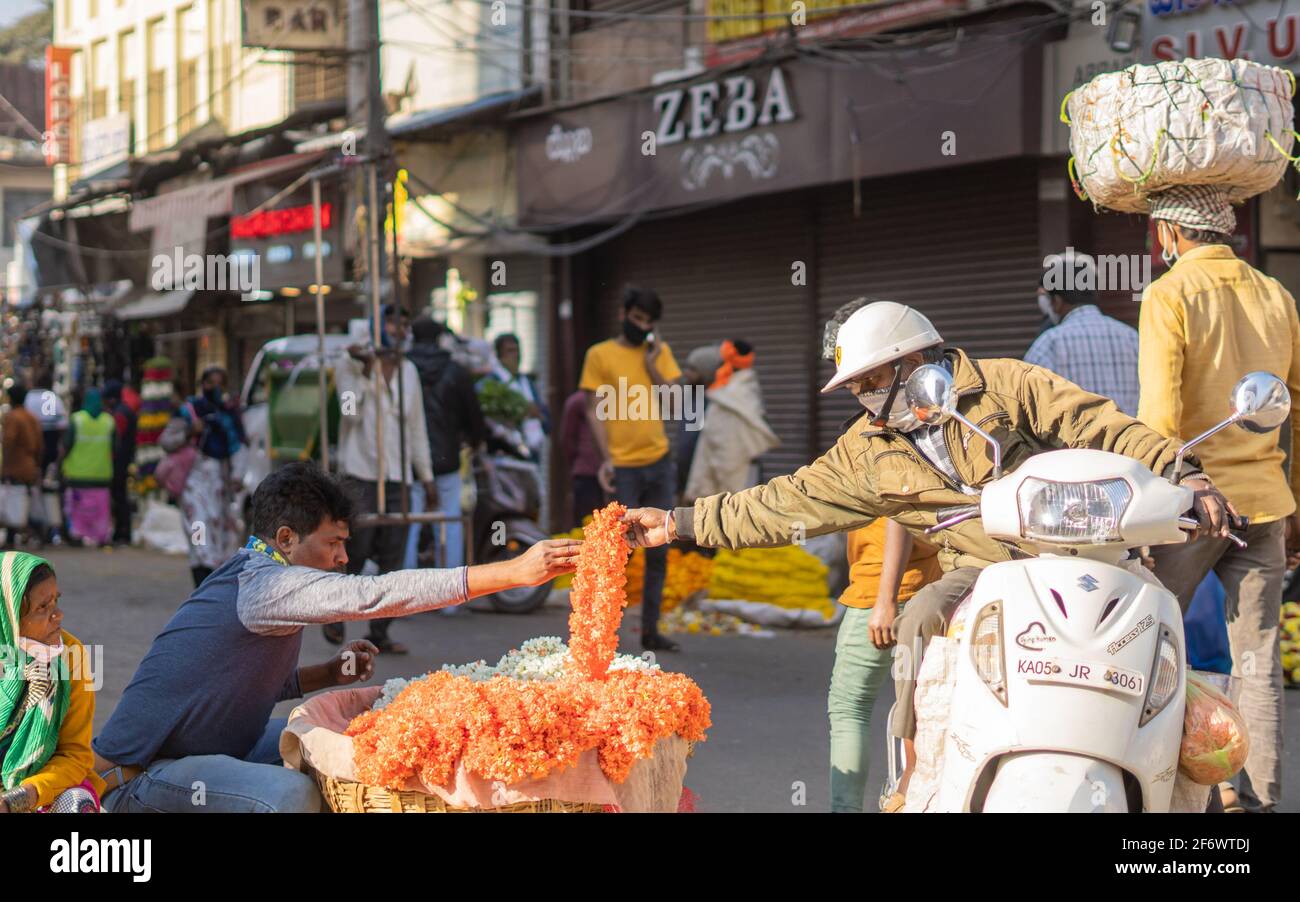 K.R.Market, Bangalore, India - February 06,2021: After pandemic Normal ...