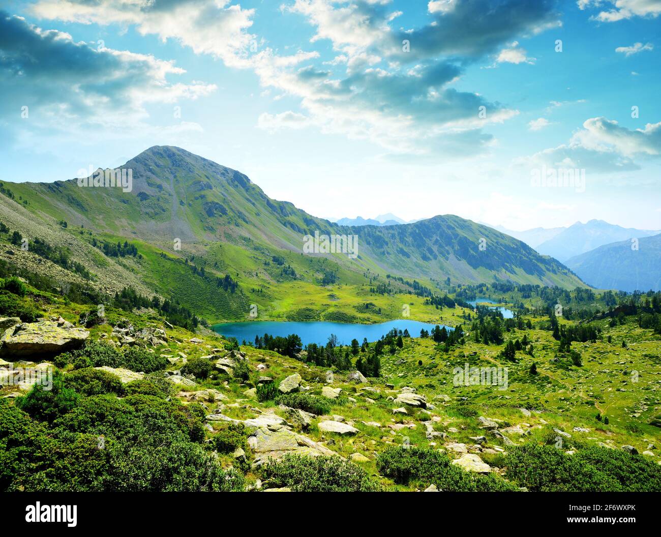 Beautiful mountain landscape with lakes in Neouvielle national nature ...