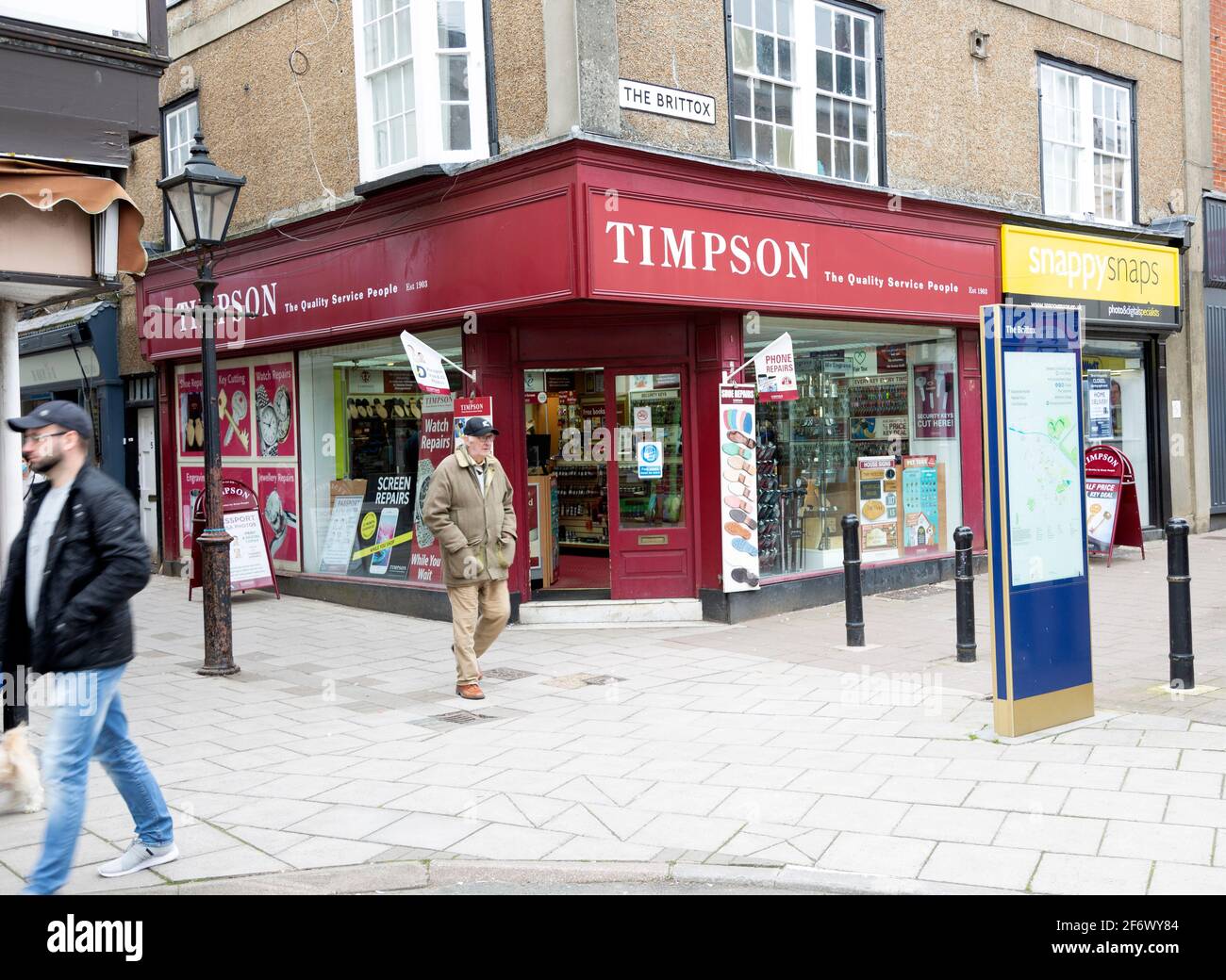 Timpson corner shop on the Brittox street, Devizes, Wiltshire, England ...