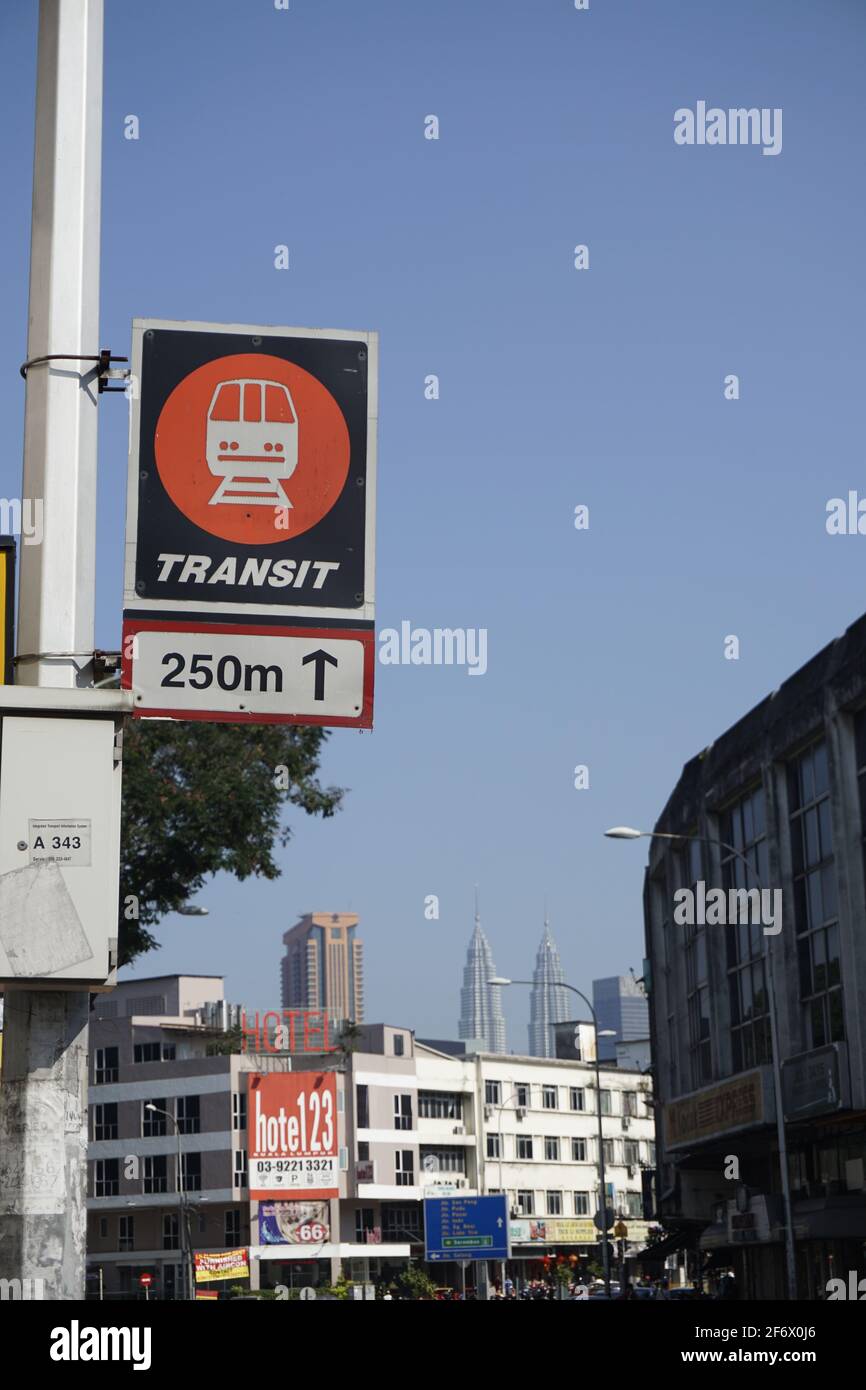 signboard indicating rail transit station in Kuala Lumpur Stock Photo ...