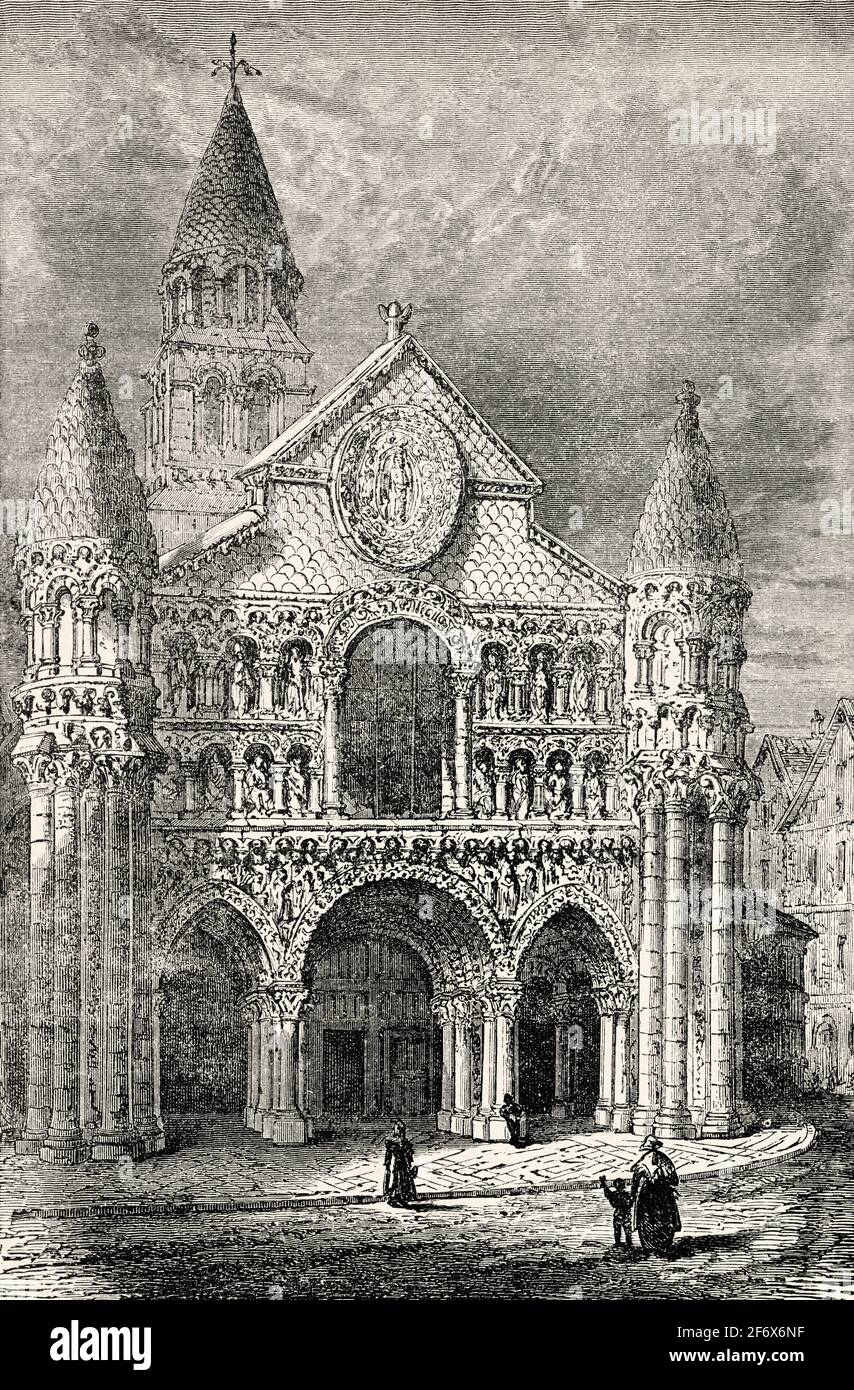 French Romanesque building, 12th century. Church of Notre Dame de la ...