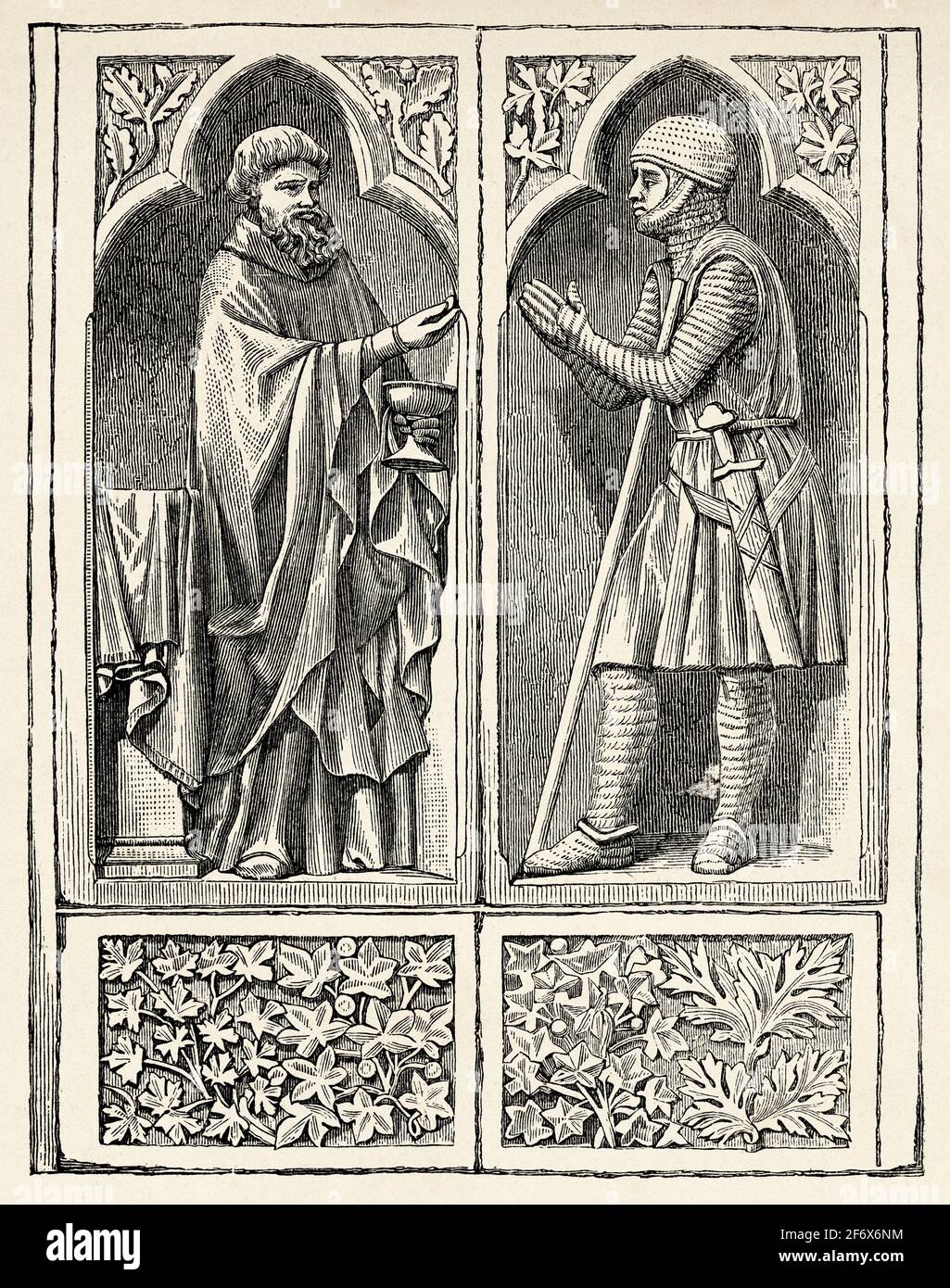 A Crusader Knight takes Communion before leaving, 13th century. Bas ...