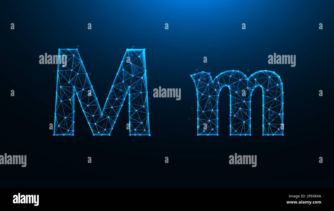 Polygonal vector illustration of letter M on a dark blue background ...