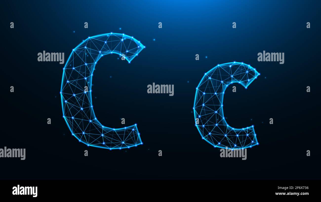 Polygonal vector illustration of letter C on a dark blue background ...