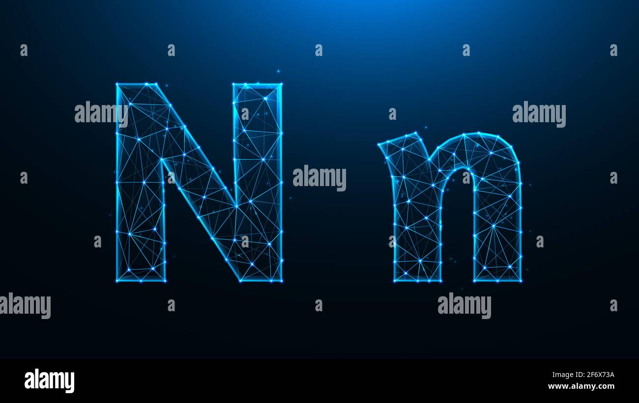 Polygonal vector illustration of letter N on a dark blue background ...