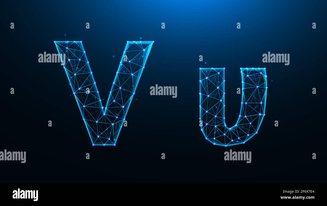 Polygonal vector illustration of letter V on a dark blue background ...