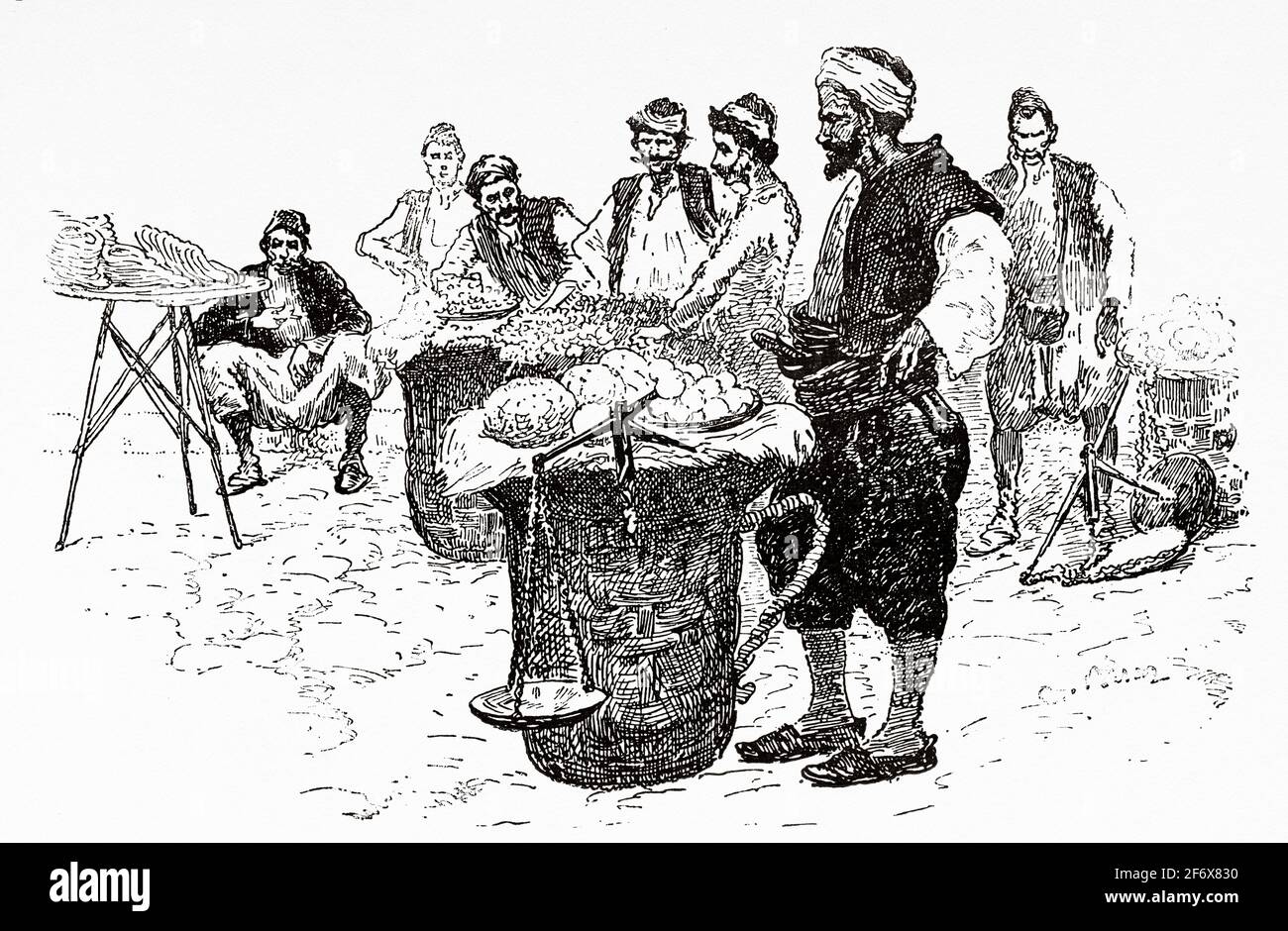 Armenian and Turkish merchants in Galata Bridge, Istanbul. Turkey. Old ...