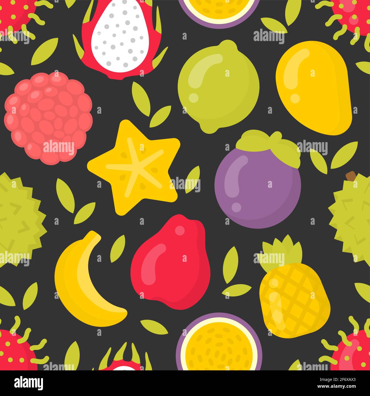 Exotic fruits, vector seamless pattern on darkbackground Stock Vector ...