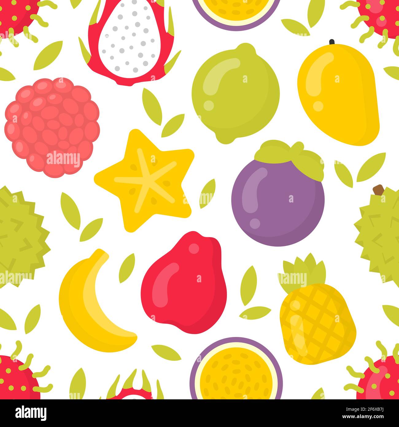 Cute exotic fruits, vector seamless pattern on white background Stock ...