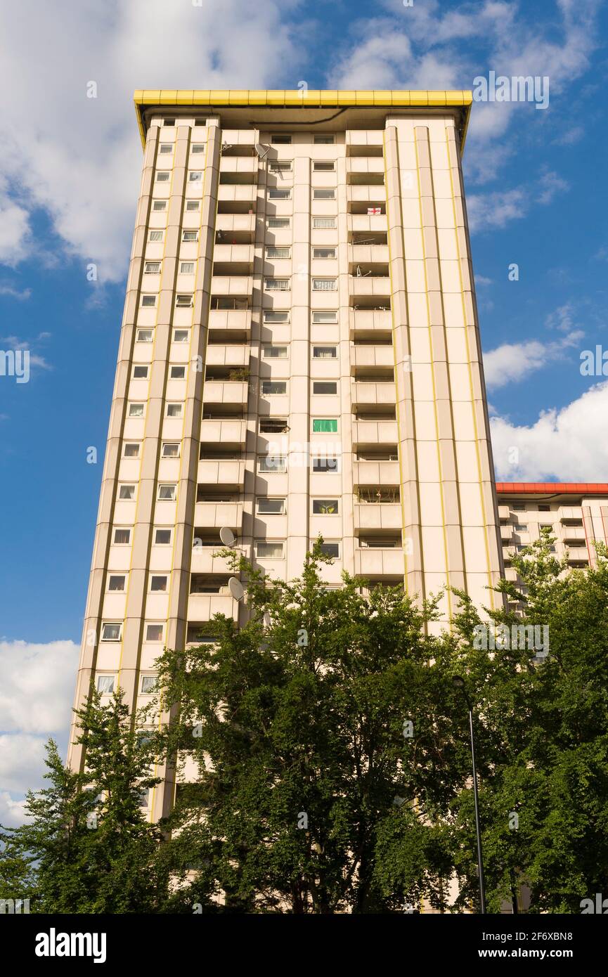 George Cross flag hanging from one of the Towers blocks, Ampthill ...