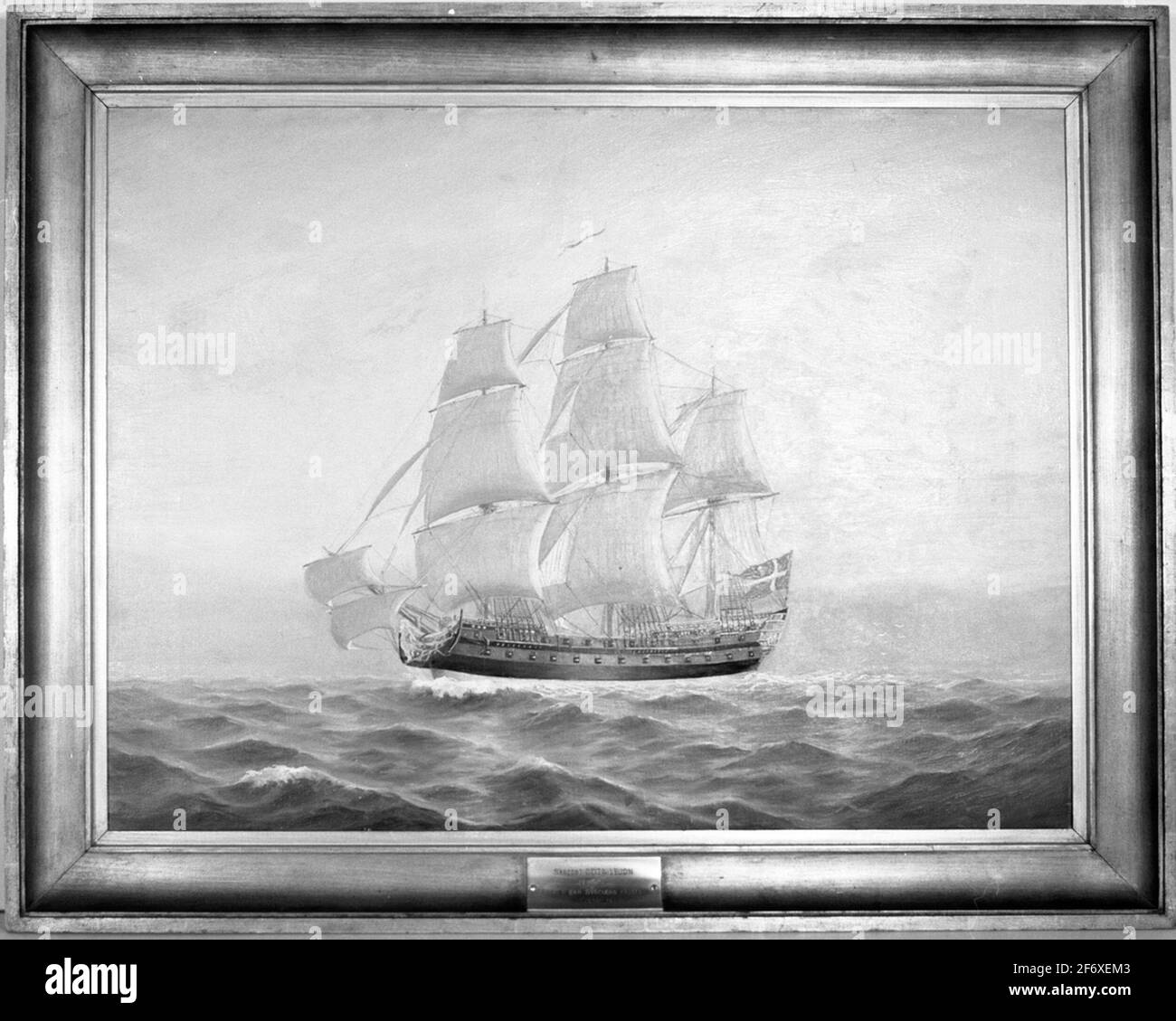 Reproduction after oil painting showing Örlogskepp Göta lion under sail ...