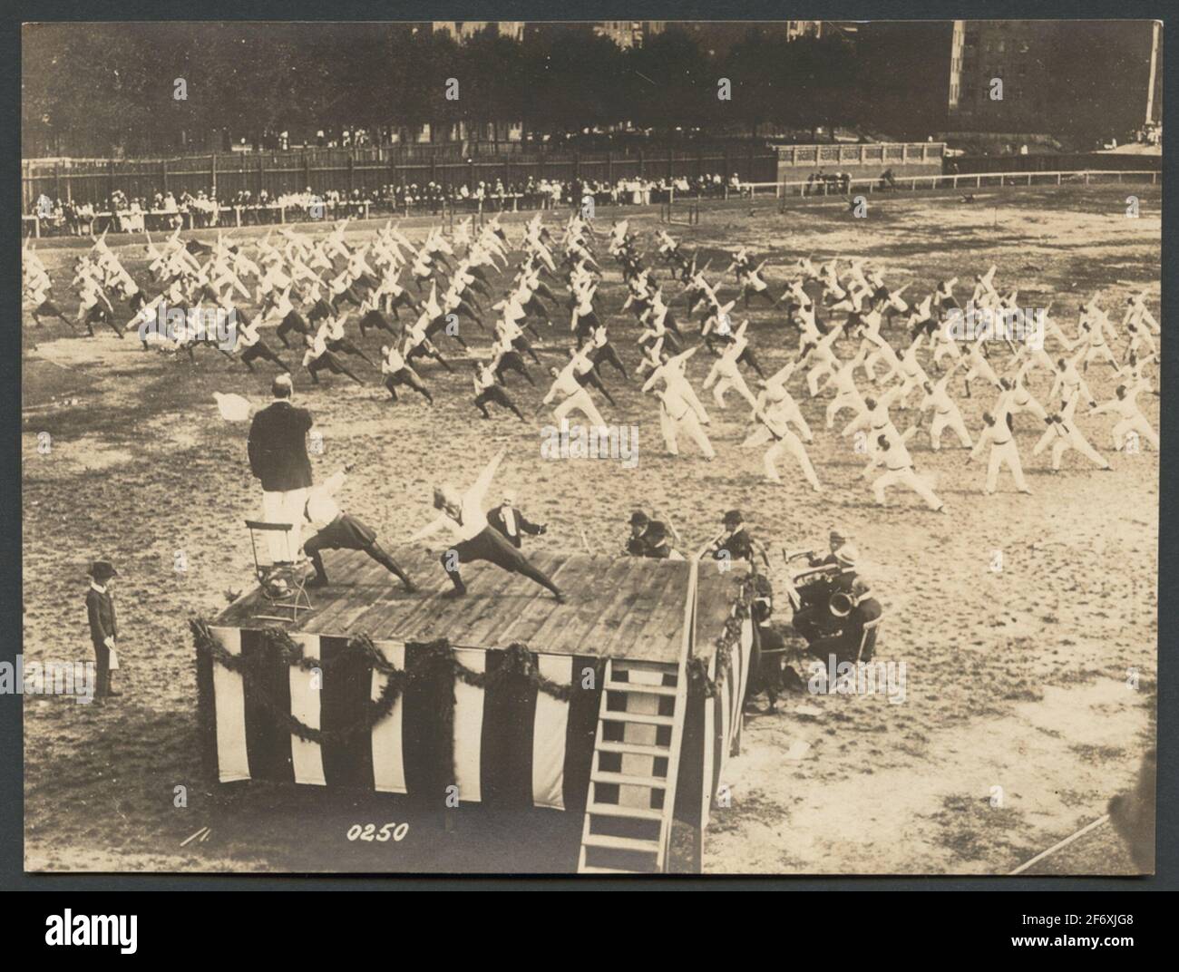 The picture shows men and women who make gymnastics exercises in ...
