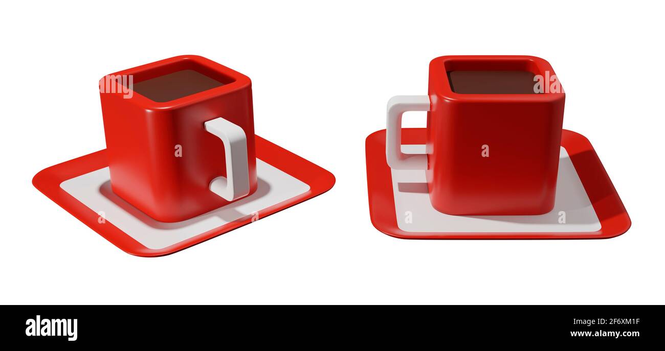 two red coffee cups on a saucer on an isolated white background. simple ...