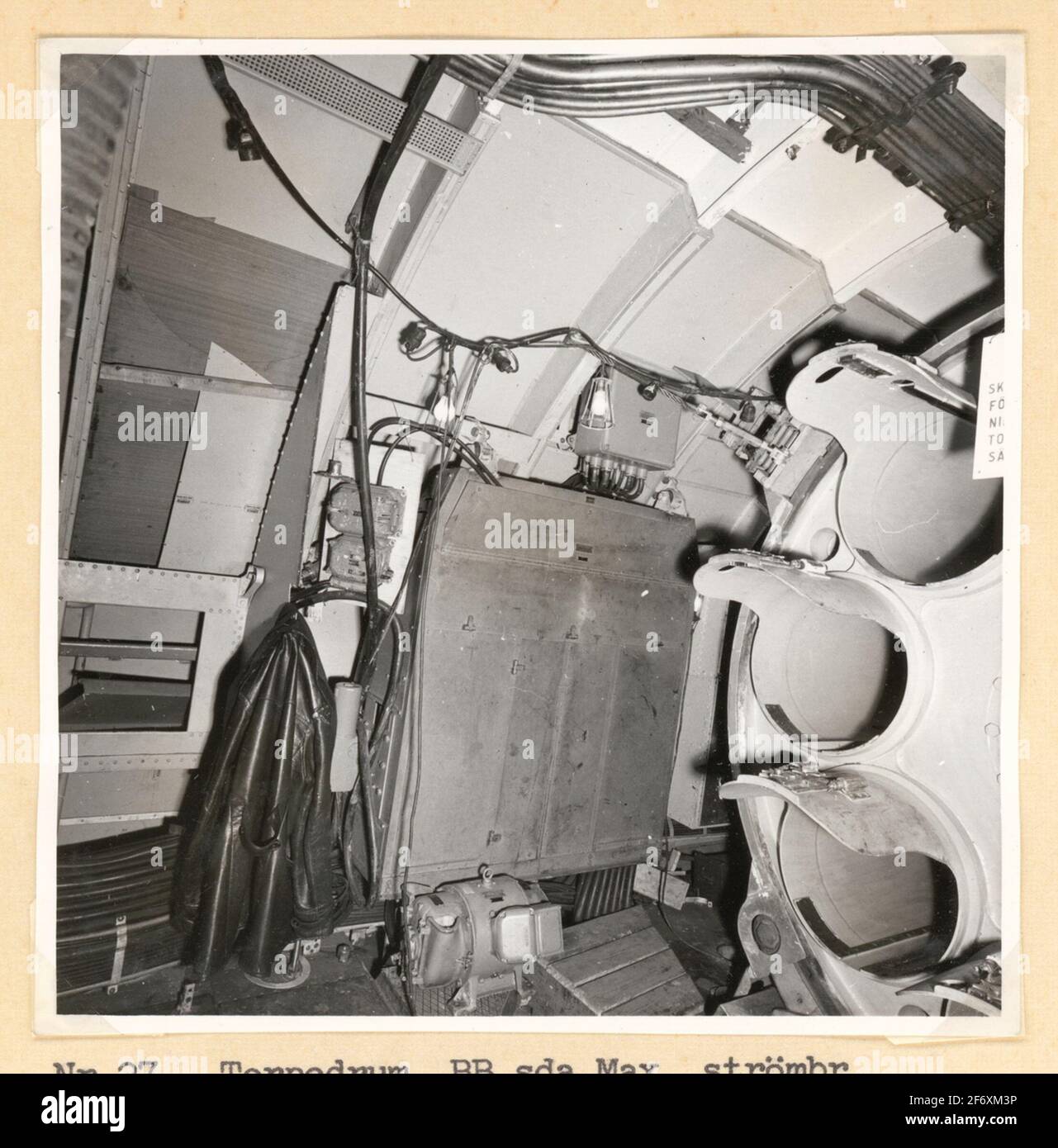 Torpedo room.Bb side max.Streambr .. Kockums AB (depicted name), shark ...