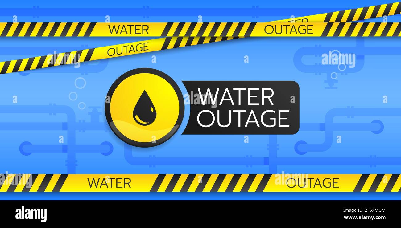 Water outage banner has a warning round sign with a drop symbol and ...