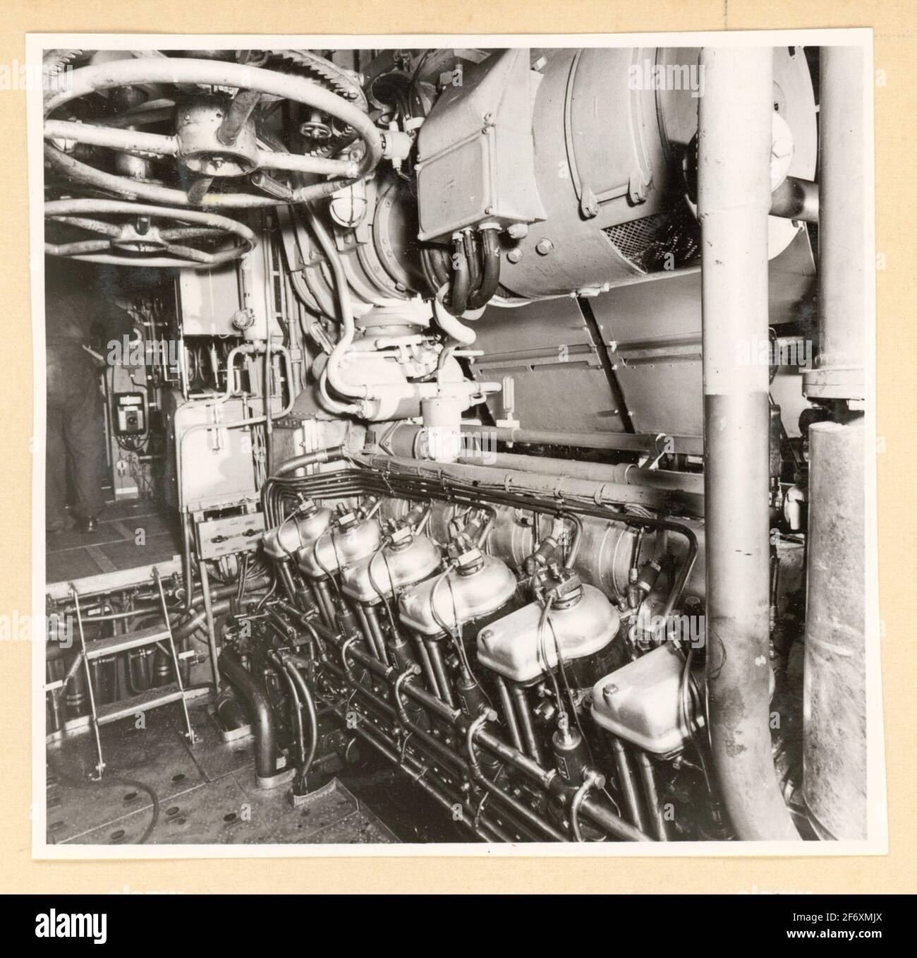 Diesel engine.BB Sid seen .. Kockums AB (depicted name), shark ...