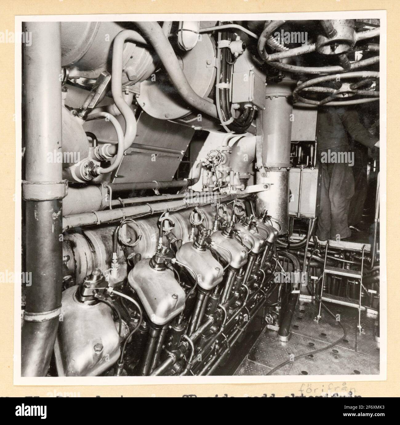 Diesel engine.SB Sid seen .. Kockums AB (depicted name), shark ...