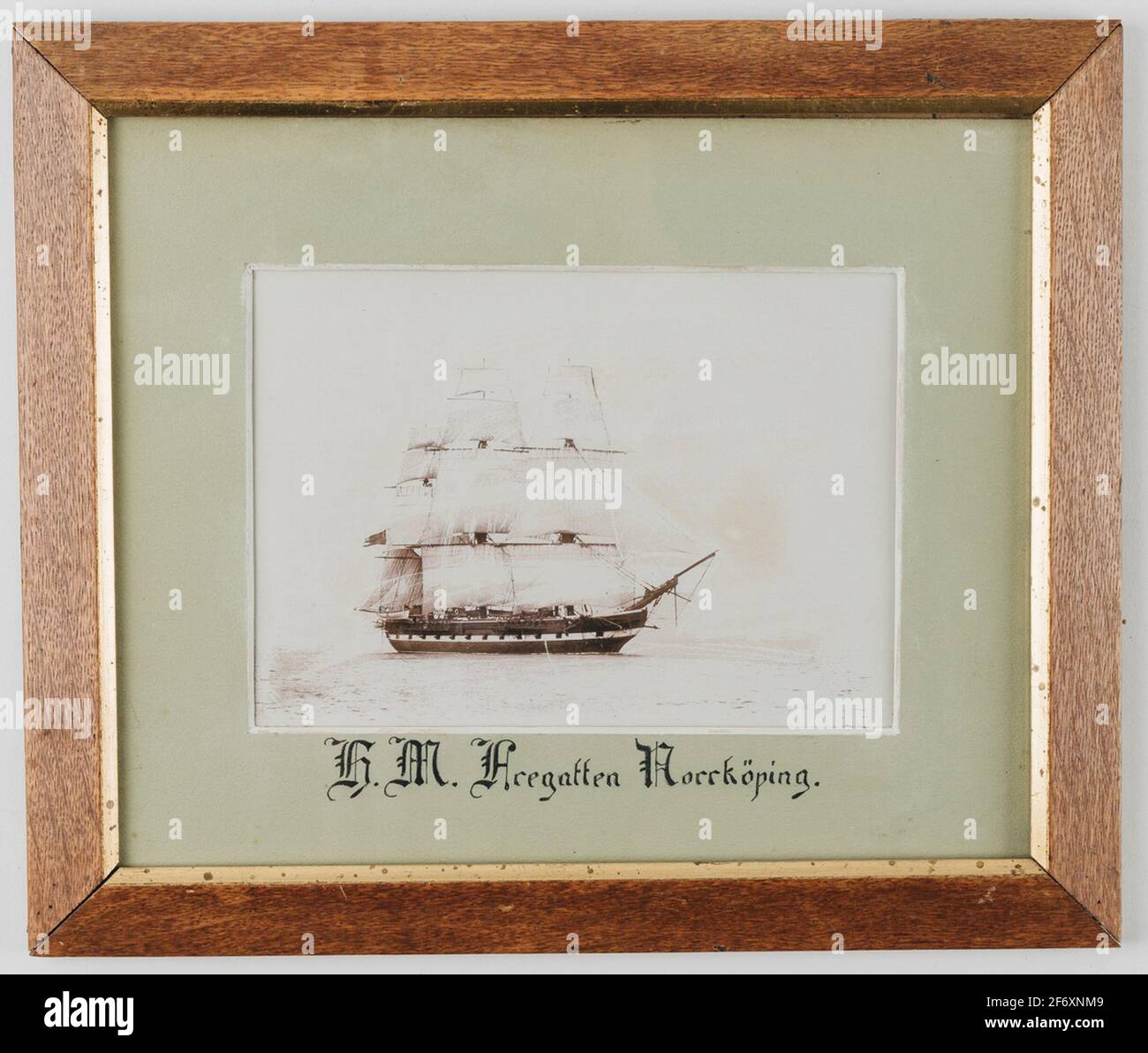 The picture shows the frigate Norrköping with hoisted sail at sea from ...