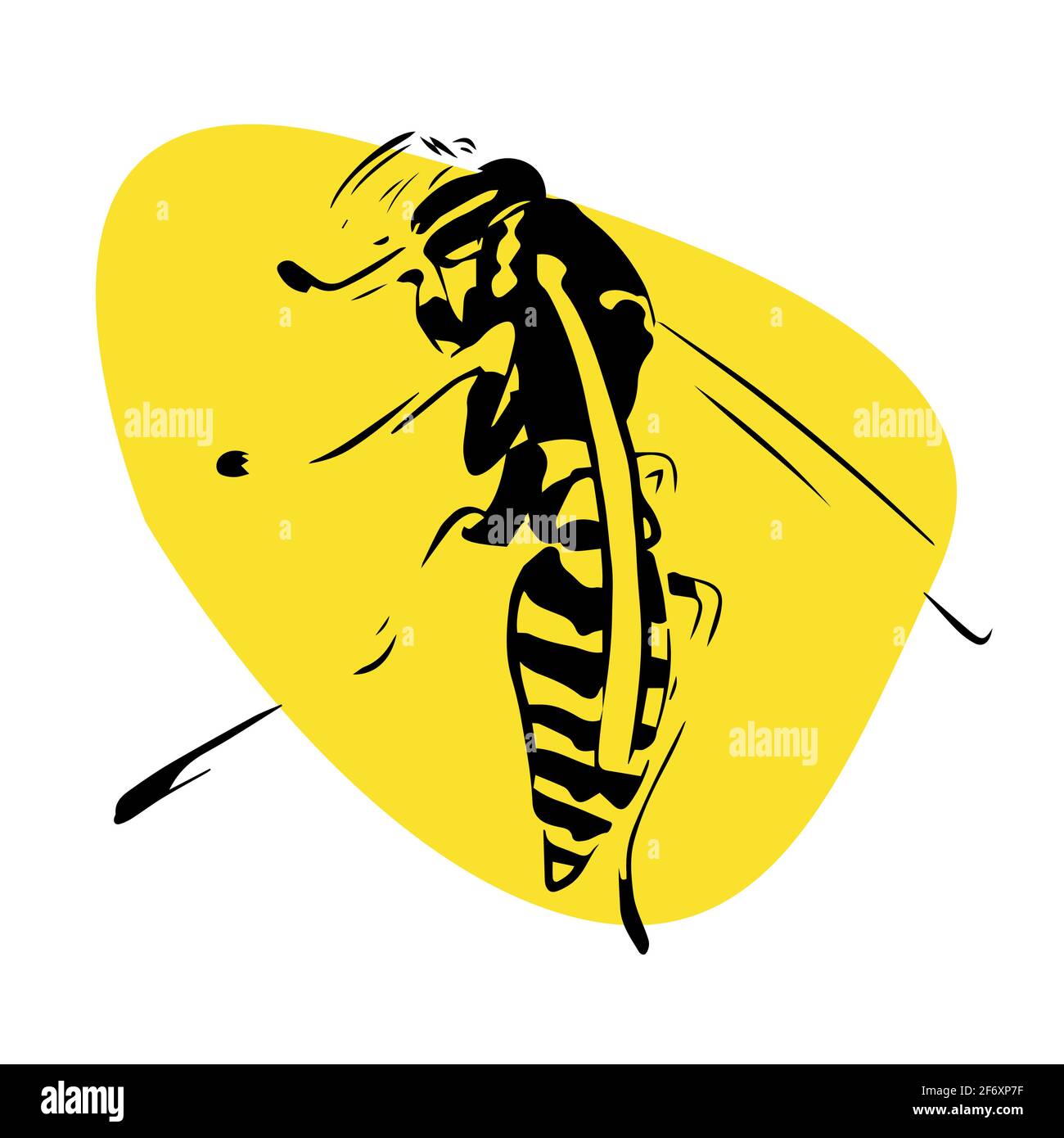 Wasp on abstract shape illustration black yellow isolated on white ...