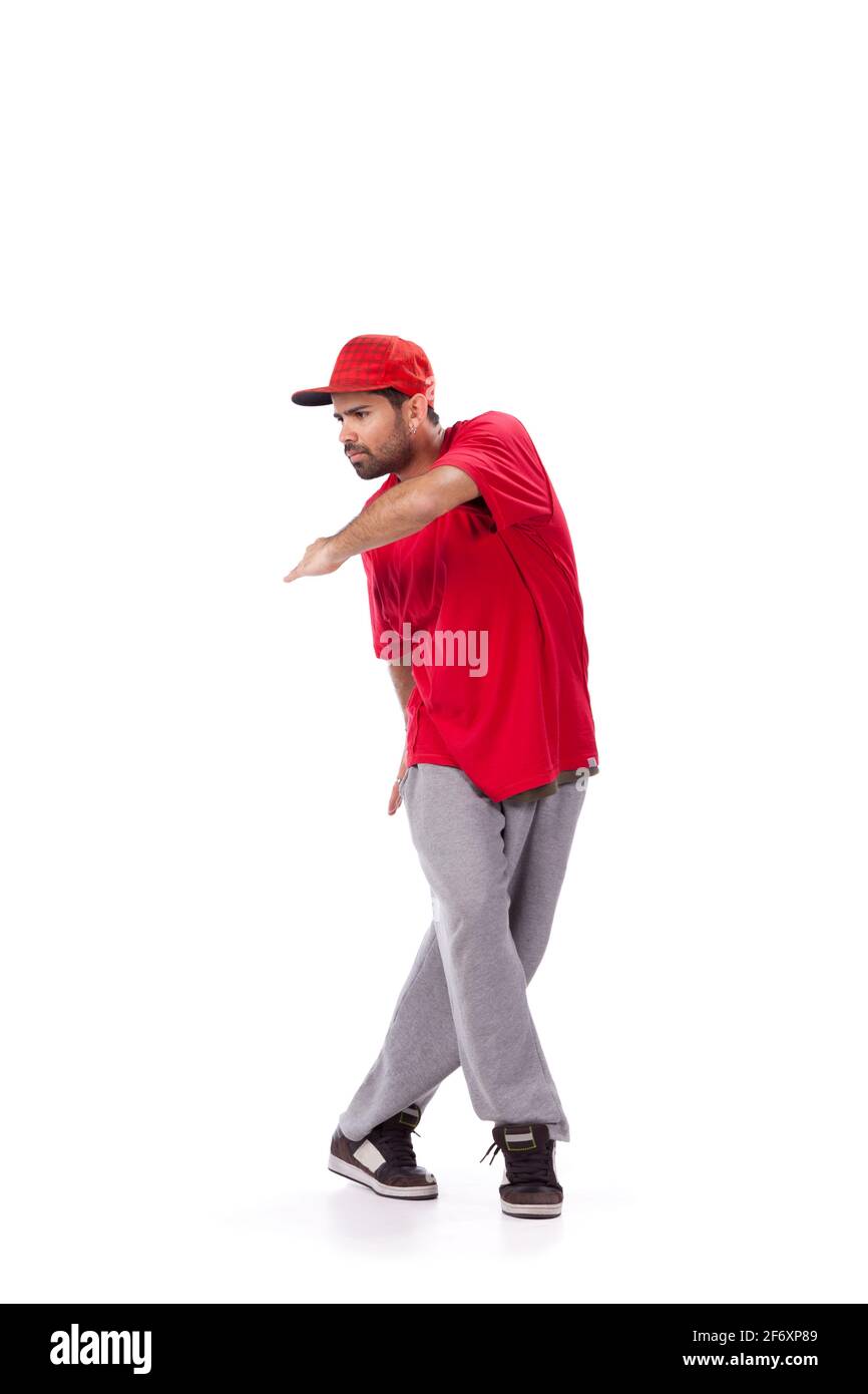 hip hop dancer performing move isolated over white background Stock ...