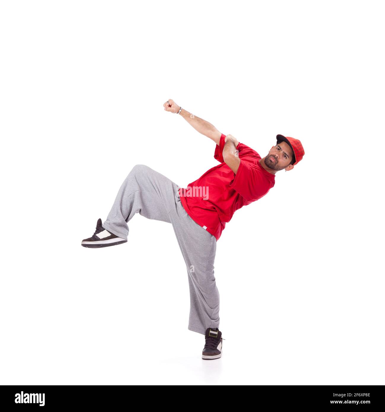hip hop dancer performing move isolated over white background Stock ...