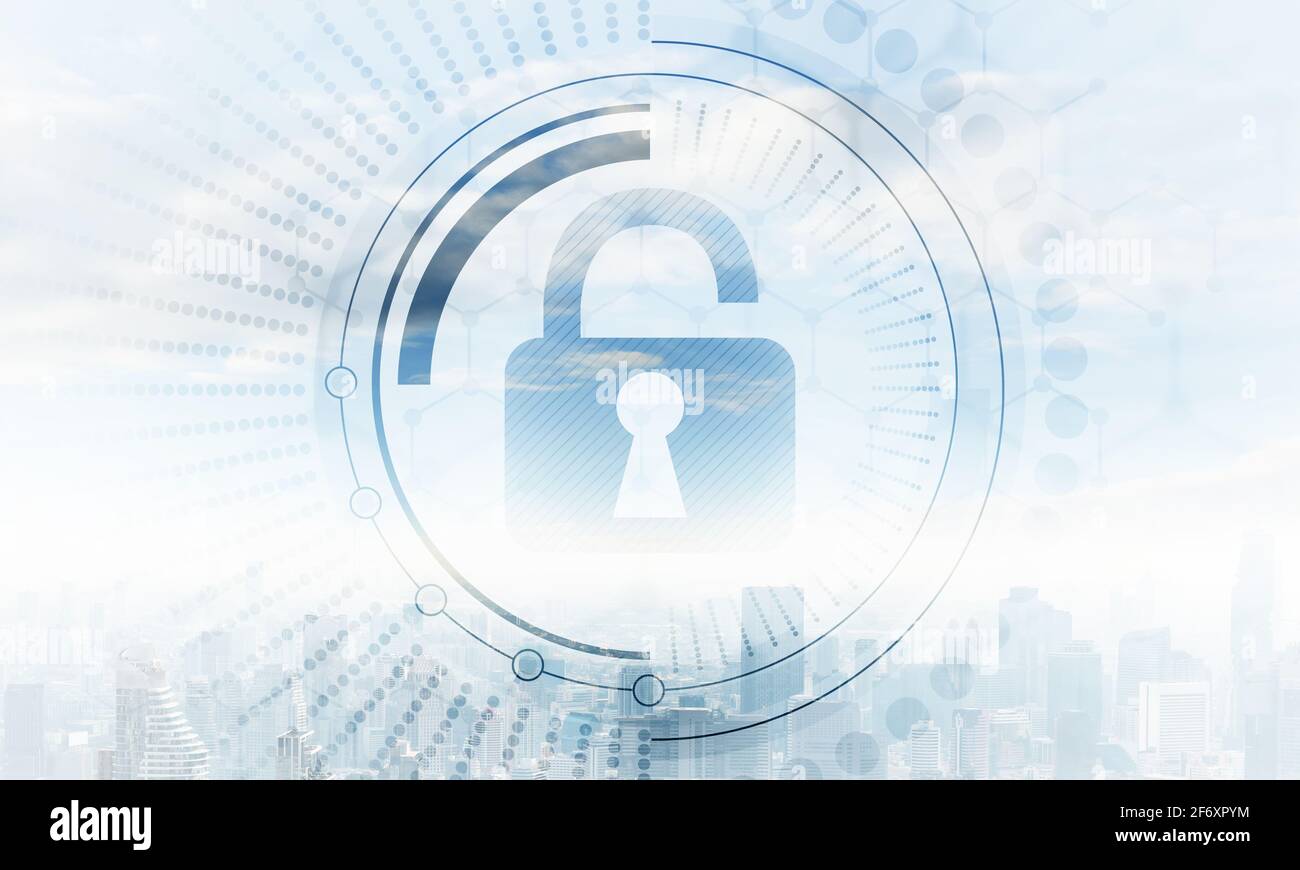 Cybersecurity mixed media with virtual padlock Stock Photo - Alamy