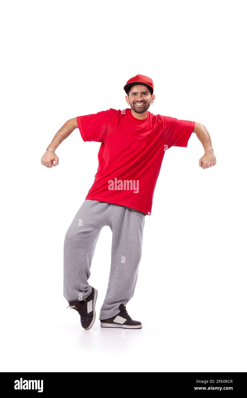 hip hop dancer performing move isolated over white background Stock ...