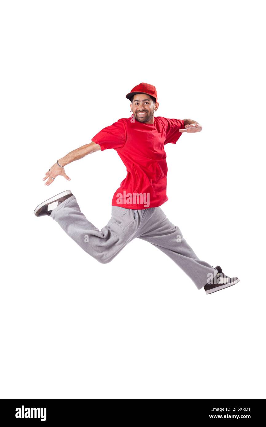 hip hop dancer performing move isolated over white background Stock ...