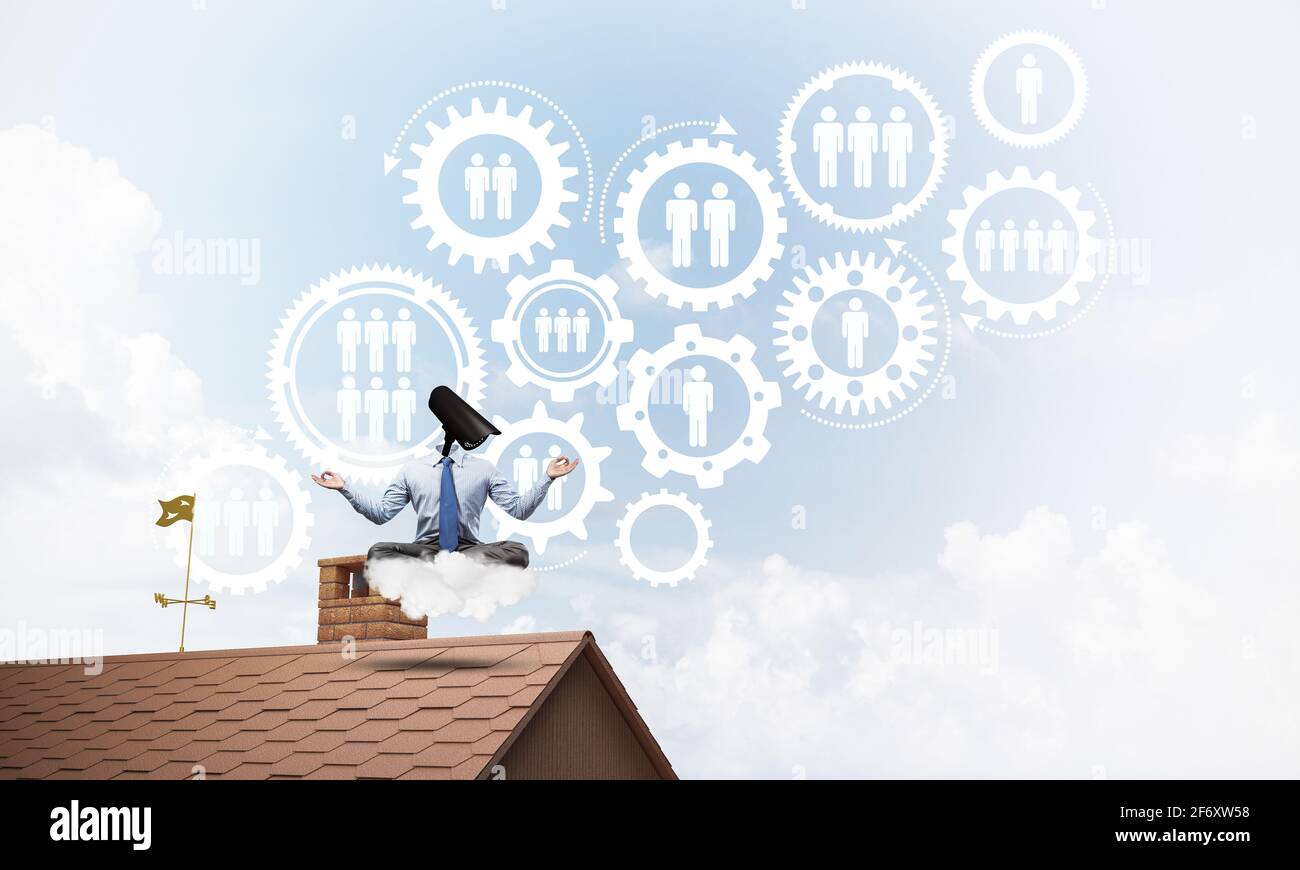 Concept of security and privacy protection with camera headed man ...