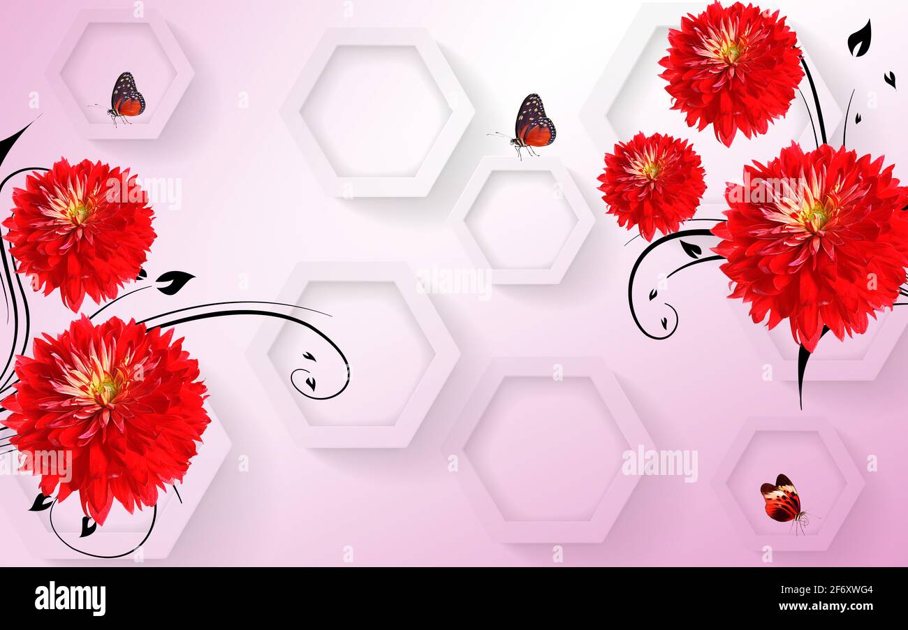 3D Illustration of beautiful red flowers 3d background 3D Wallpaper ...