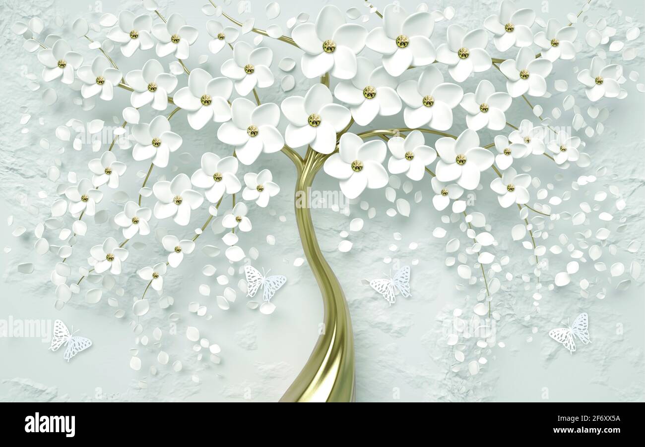 3d tree and butterfly's wallpaper Stock Photo - Alamy