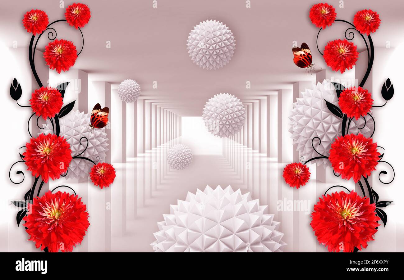 red flowers with 3d background design wallpaper Stock Photo - Alamy