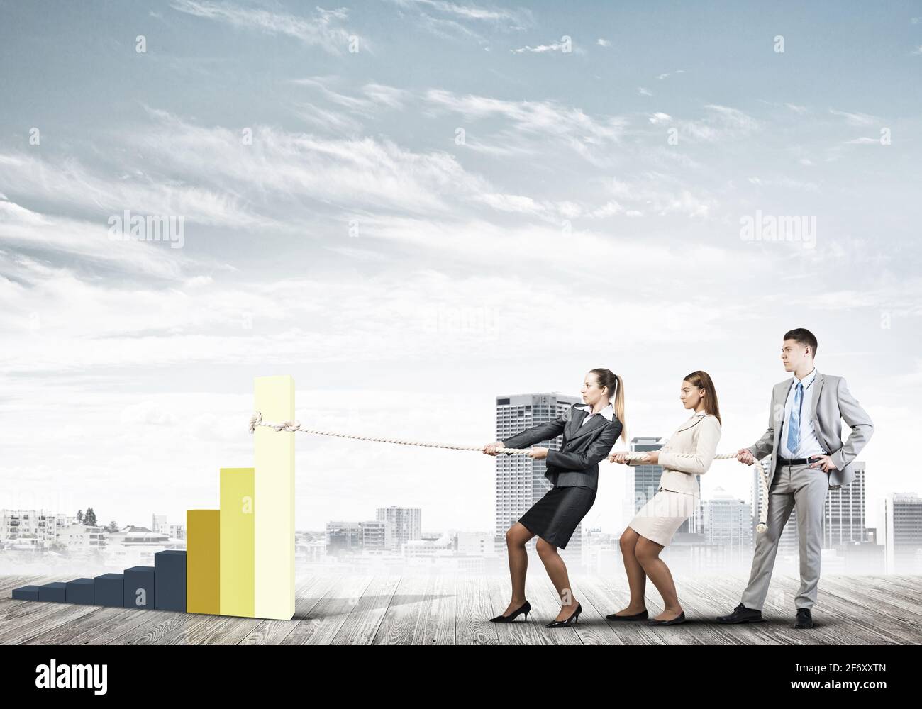 Businessteam working in collaboration making diagram grow and progress ...