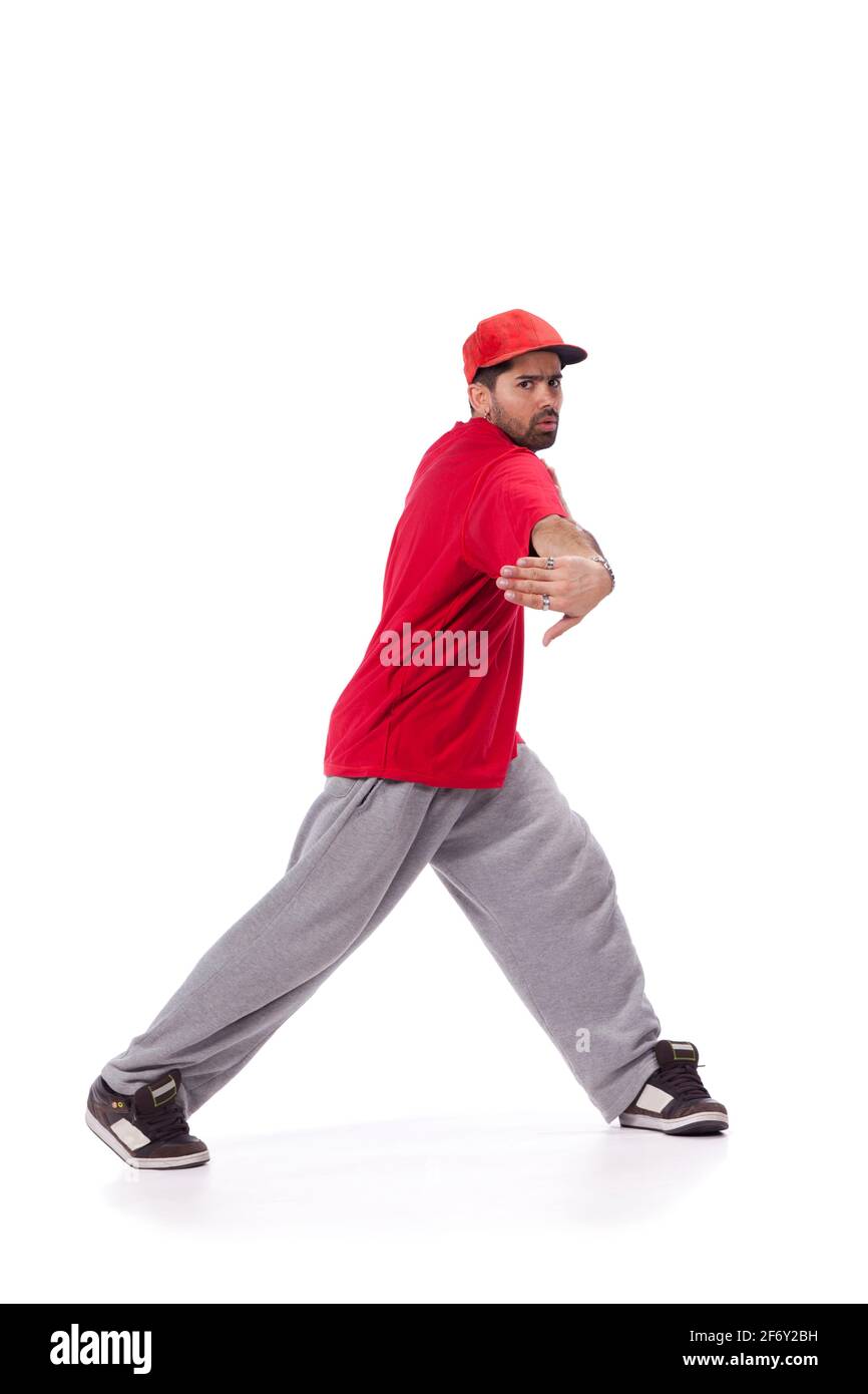 hip hop dancer performing move isolated over white background Stock ...