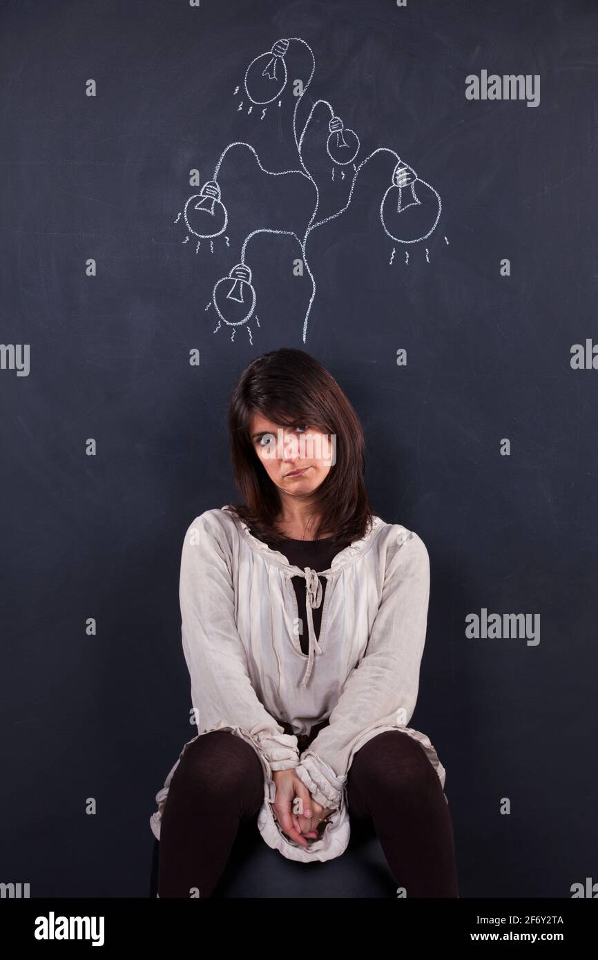 Woman who have no more ideas, creativity don't growth any more Stock ...