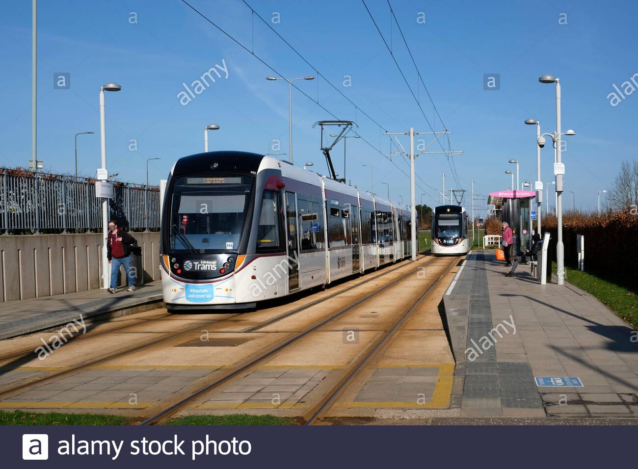 Trams at Gyle Centre Station Tram stop, Edinburgh, Scotland Stock Photo ...
