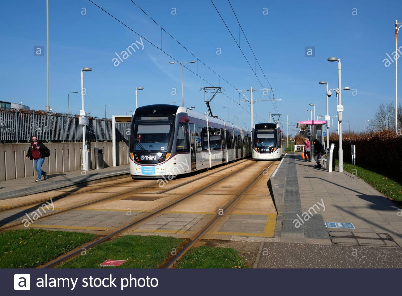 Trams at Gyle Centre Station Tram stop, Edinburgh, Scotland Stock Photo ...