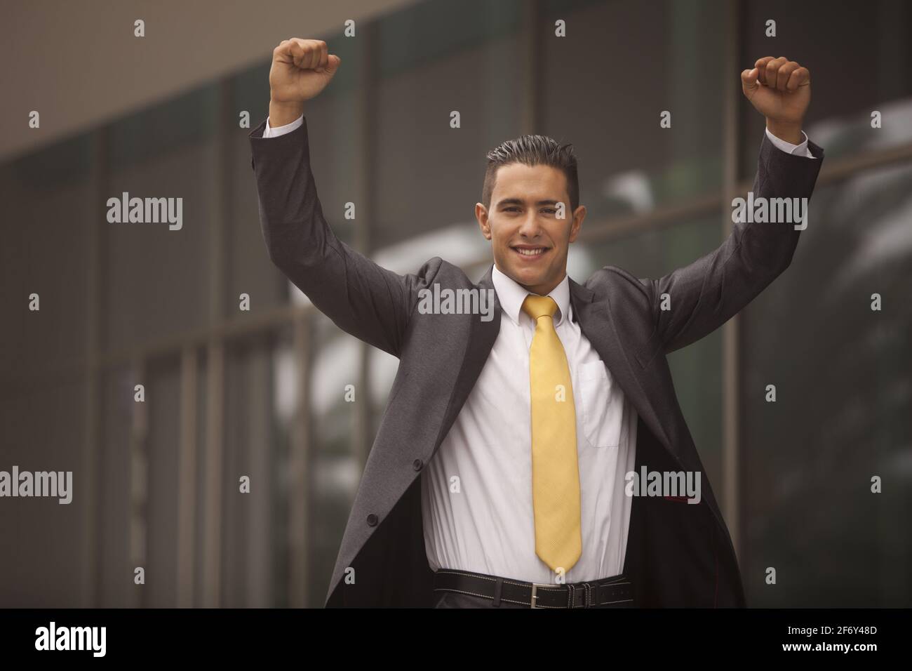 Happy businessman celebrating his success Stock Photo - Alamy