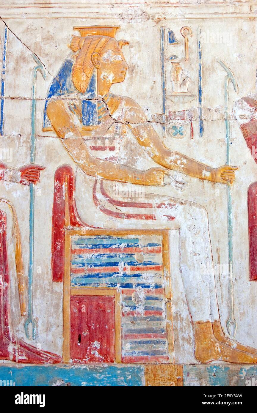 An Ancient Egyptian carved hieroglyphic painting of the goddess Mut ...
