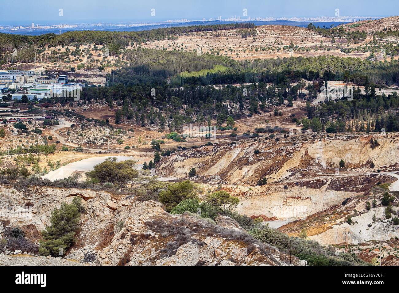 Panorama of surrounds of Beit Shemesh with industrial buildings and ...